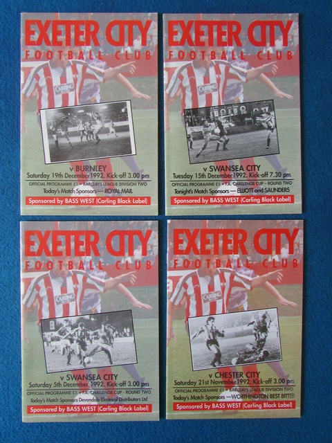 EXETER CITY HOME Programmes - 1992/93 - Joblot of 19 - All Listed £11. ...