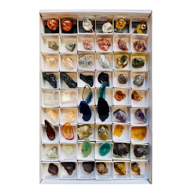 54-PIECE ROUGH MINERAL and Crystal Collection Box – Gemstone Specimens ...
