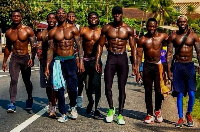Shirtless Male Muscular Beefcake African Black Hunks Jocks Group Photo