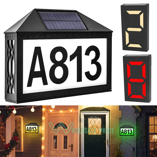 SOLAR POWER DOOR Light House Number Plaque Set House Sign Address Light ...