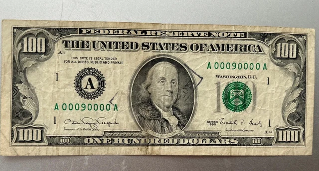 FANCY SERIAL 1990 $100 Note Seven Of A Kind One Hundred Dollar Bill ...