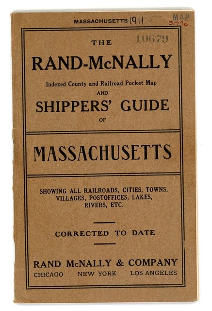 1911 GUIDE MAP Pocket Rand Shippers McNally Indexed RR Massachusetts ...