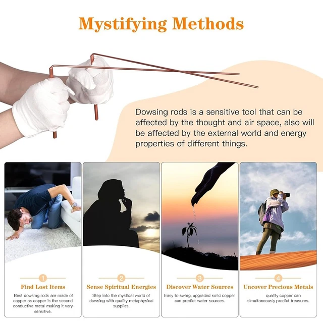 COPPER DOWSING RODS Kit Divining Rods Gift Bag+Gloves forWater Divining ...