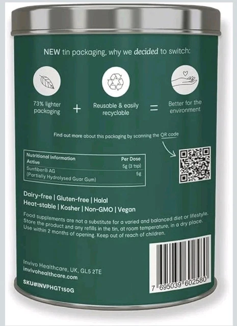 BIO.ME PREBIOTIC PHGG Fibre Supplement ~ 150g Tin/ Water Soluble ~ 30 ...
