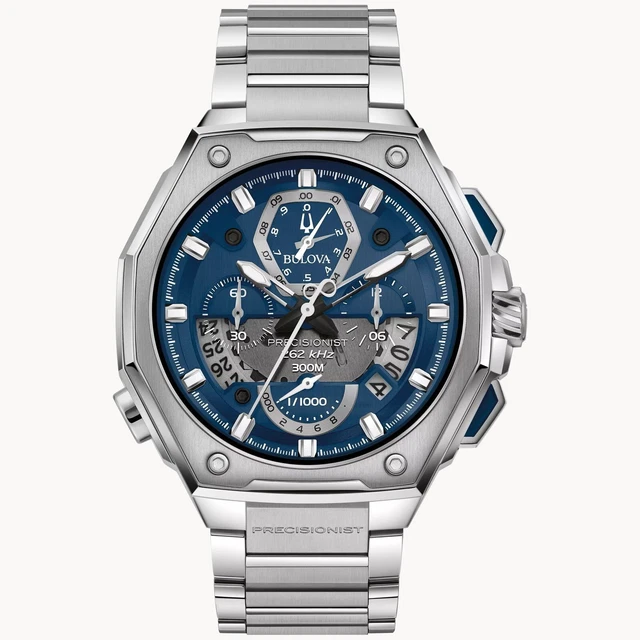 BULOVA PRECISIONIST BLUE Chronograph Dial Stainless Steel Men's Watch ...