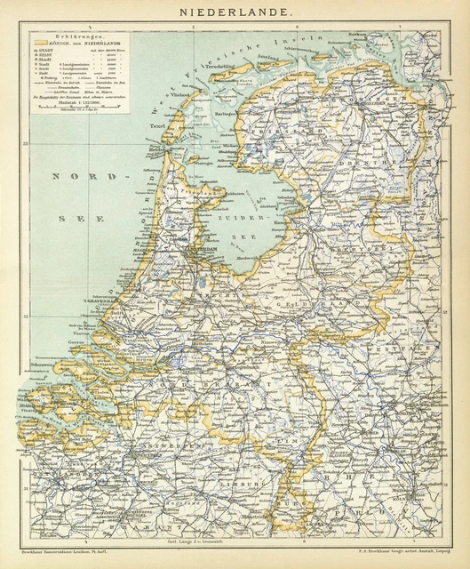 NIEDERLANDE HOLLAND HISTORISCHE Landkarte antike Karte Lithographie ca ...