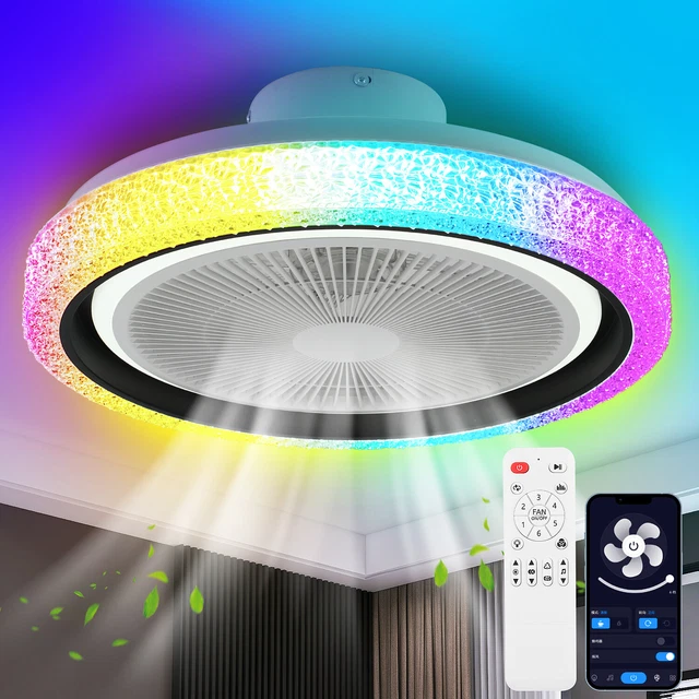 RGB LED CEILING Fan Light Dimmable Adjustable Wind Speeds with Music ...