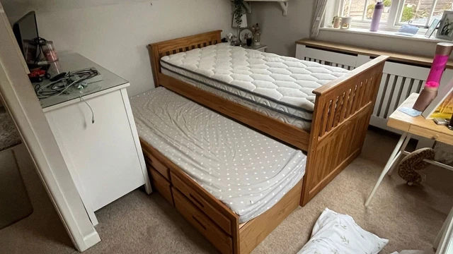 SOLID PINE SINGLE Bed, pull out bed/Mattress, 3 big drawers , no main ...