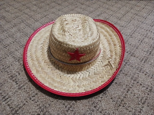 KIDS STRAW COWBOY Hat Red Sheriff Badge Western Prop Halloween Costume ...