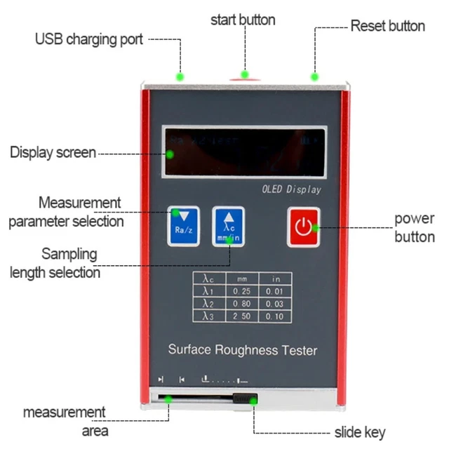 SURFACE ROUGHNESS TESTER Surface Profile Gauge With Ra Rz Rq Rt OLED ...