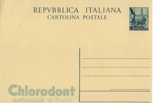 CARTOLINA DELLA REPUBBLICA italiana pubblicitaria CHLORODONT EUR 10,50 ...