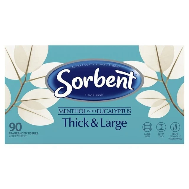 SORBENT FACIAL TISSUES Thick & Large Menthol Fragranced Tissues 90 Pcs ...