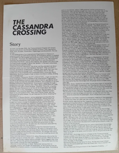 ORIGINAL SYNOPSIS SHEET THE CASSANDRA CROSSING Sophia Loren £2.99 ...