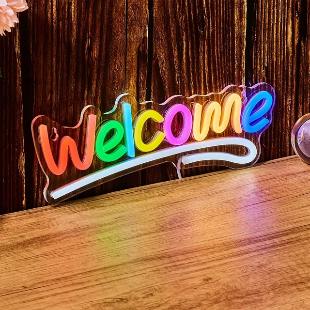 WELCOME NEON SIGN Letter LED Neon Lights Dimmable USB Powered Cool Wall ...