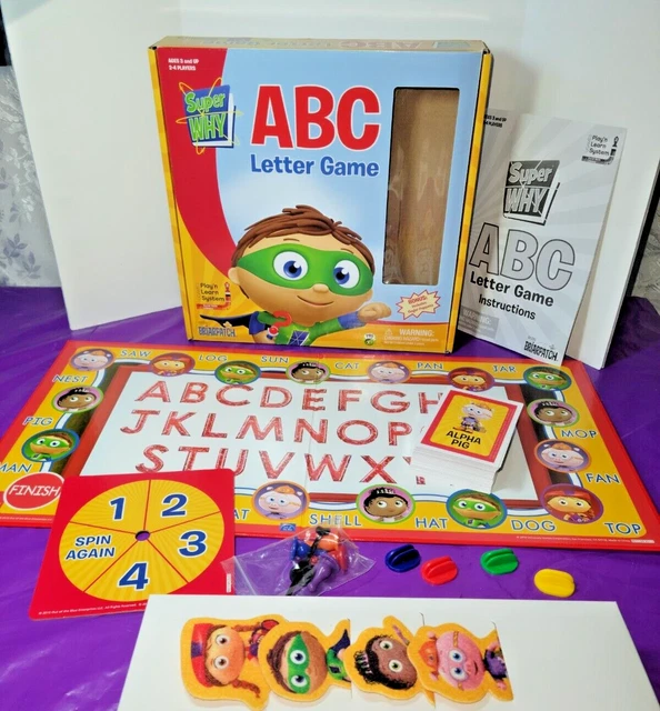 SUPER WHY ABC Letter Game Board PBS kids Finger Puppets Unused Complete ...