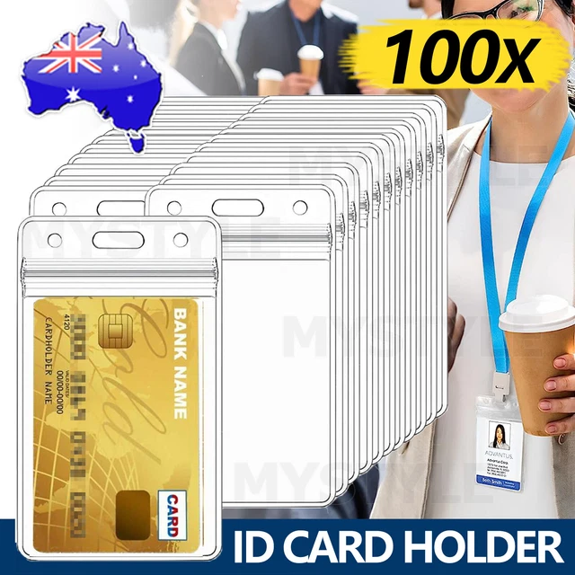 100PCS CLEAR PLASTIC ID CARD HOLDER POUCH PVC lanyard Work BADGE With ...