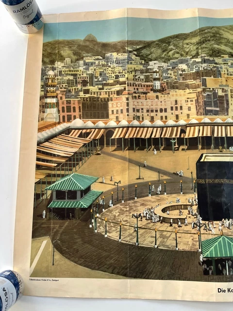 VINTAGE ORIGINAL POSTER Mecca Saudi Arabia Hajj Kaaba Hijaz Masjid ...