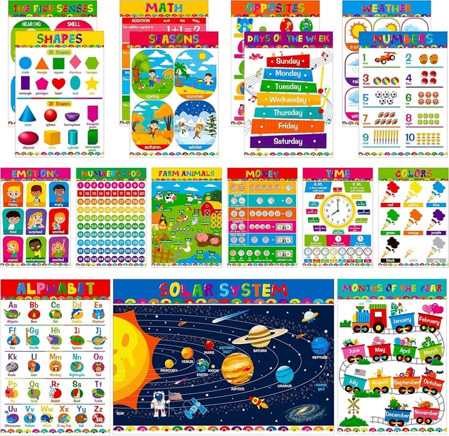 &EDUCATIONAL PRESCHOOL POSTERS for Kids Toddlers, Laminated Early ...