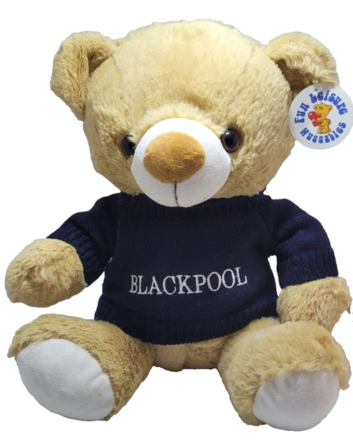 BLACKPOOL SOUVENIR TEDDY Bear Blue Jumper 12"Plush Cuddly Soft Toy ...