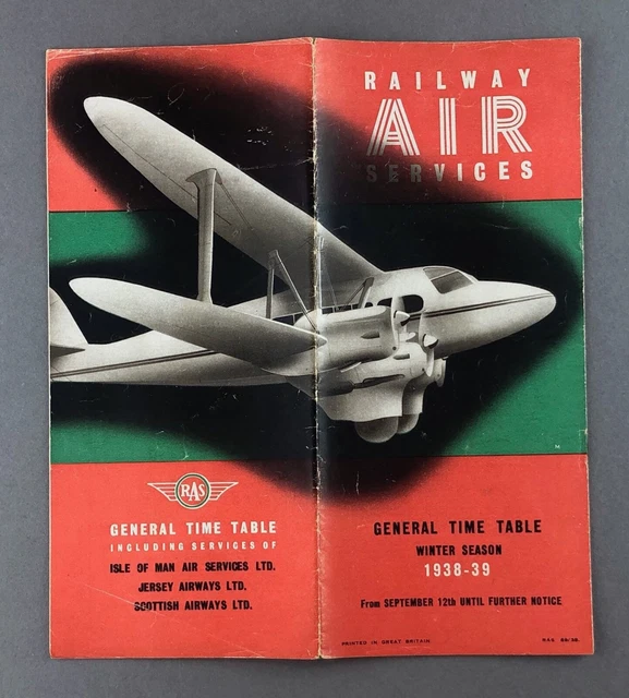 RAILWAY AIR SERVICES Airline Timetable Winter 1938/39 Ras £59.95 ...