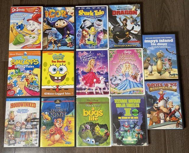 LOT OF 14 Kids Movies Family Friendly Animated Barbie TMNT Smurfs lot-of-14-kids-movies-family-friendly-animated-barbie-tmnt-smurfs