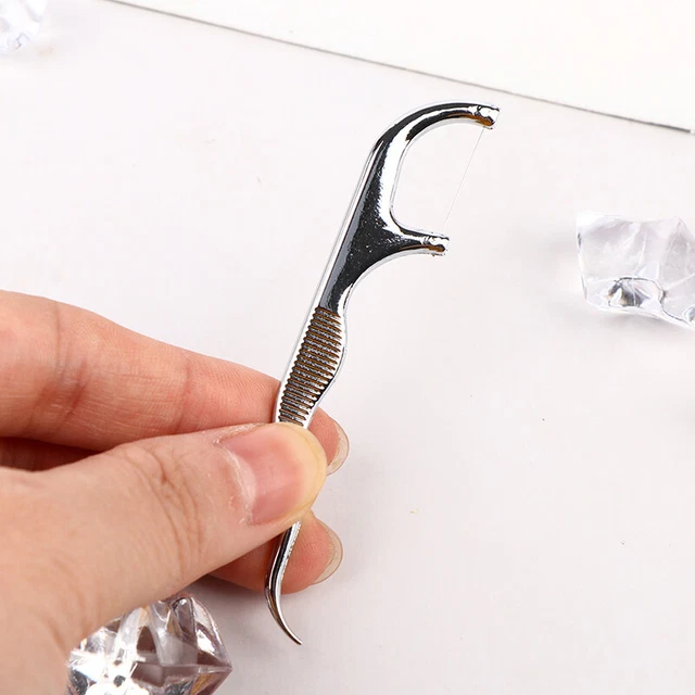 STAINLESS STEEL TOOTHPICK Dental Floss Reusable Flossing Holder Teeth ...