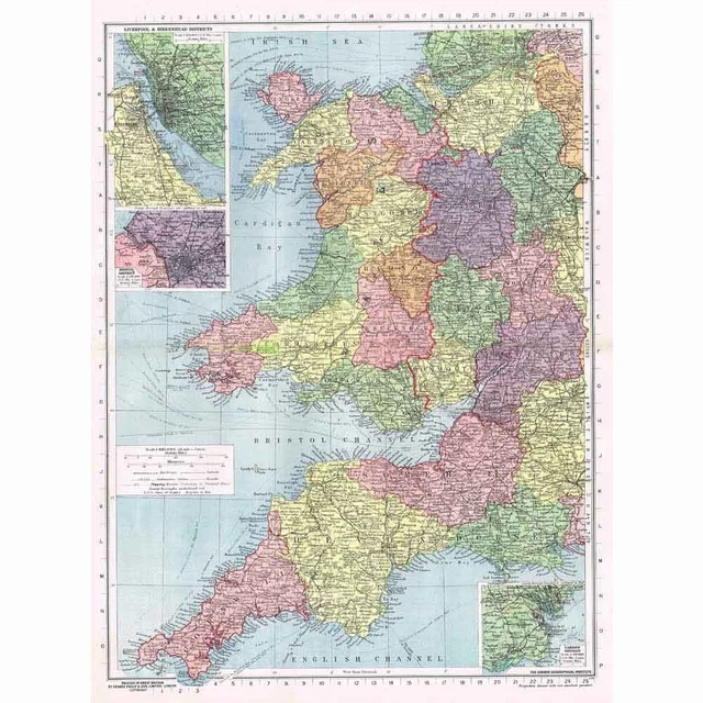 ENGLAND WEST AND Wales insets of Bristol, Birkenhead, Cardiff - Vintage ...