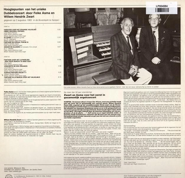 FEIKE ASMA Willem Hendrik Zwart Dubbel Concert EUR 15,00 - PicClick FR