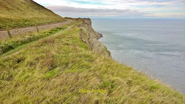 PHOTO 6X4 HIGH above the cliffs Brotton The railway to Skinningrove and ...