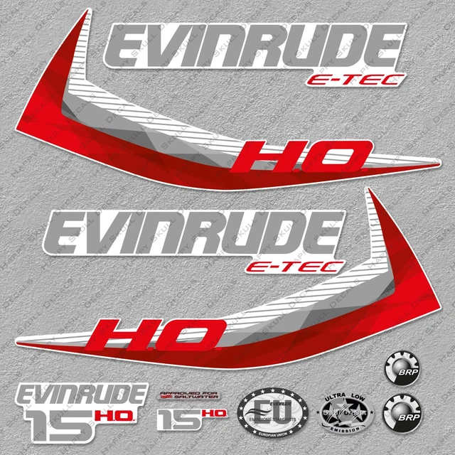 EVINRUDE 15 HP ETEC H.O. 2011-2014 outboard engine decals sticker set ...