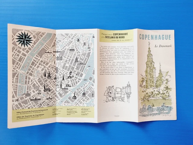 COPENHAGEN DENMARK 50S Vintage Leaflet Tourist Map Brochure Travel ...