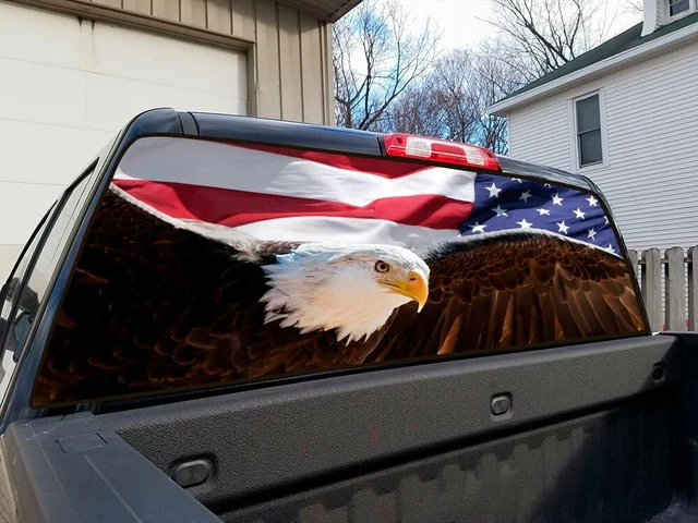AMERICAN FLAG EAGLE Pick up Truck Rear Window Graphic Decal Perforated ...