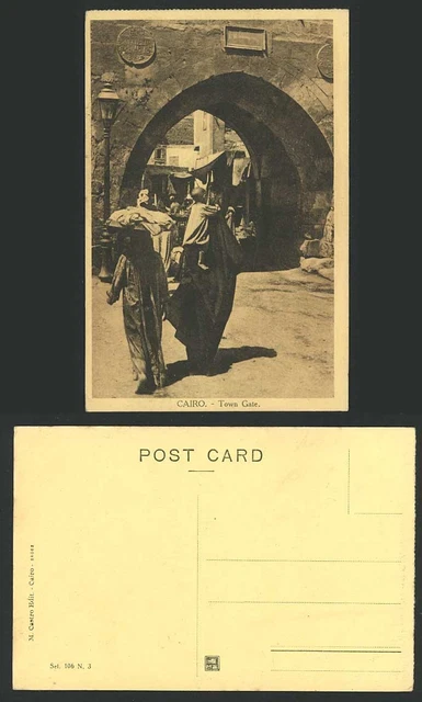 EGYPT OLD POSTCARD Cairo Arched Town Gate Arch, Street Scene Women Baby ...