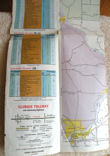 VINTAGE ILLINOIS TOLLWAY MAP 1971 Illinois State Highway Authority $5. ...