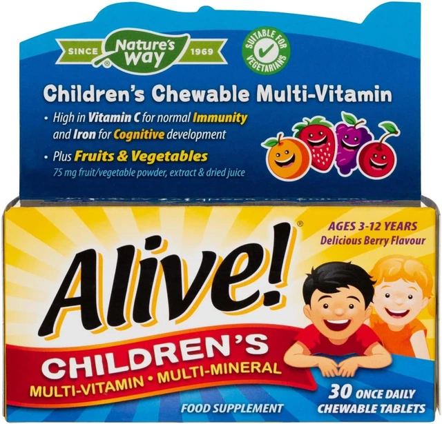 ALIVE! CHILDREN'S CHEWABLE Multi-Vitamin OAD 30Tabs (Pack of 1) £19.79 - PicClick UK