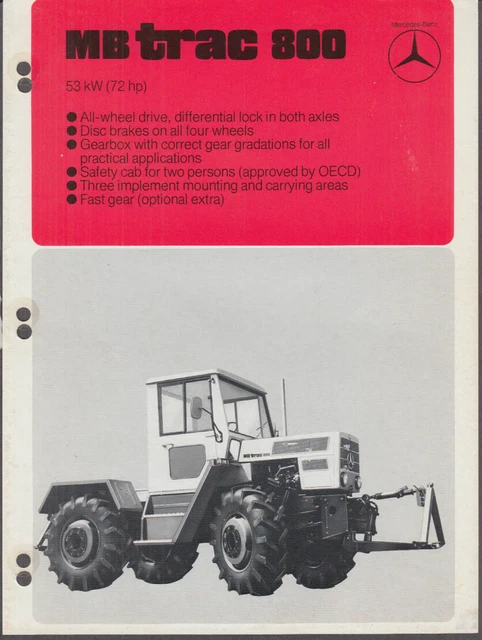 1976 MERCEDES-BENZ MB Trac 800 Tractor sell sheet $9.99 - PicClick