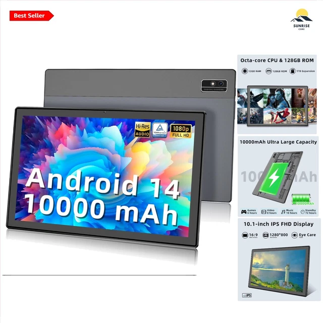 10-INCH ANDROID 14 Tablet, 12GB RAM, 128GB Storage, 10000mAh Battery £ ...