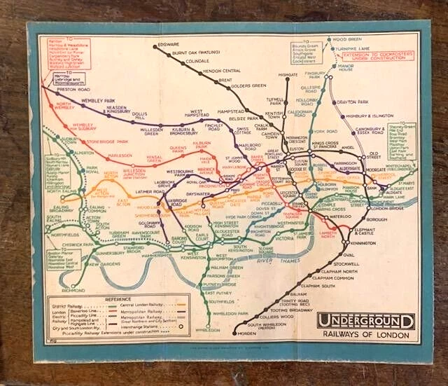 LONDON UNDERGROUND MAP ORIGINAL 1931 POCKET MAP 11th ED BY FRED ...