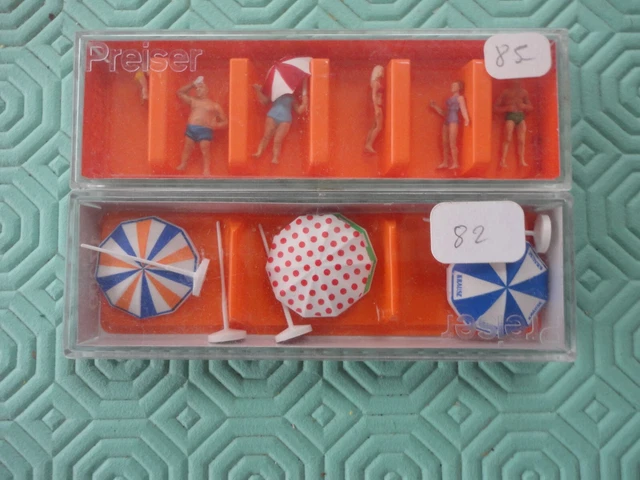 PREISER ECHELLE HO -Famille Dupont a la plage+ parasols EUR 15,00 ...