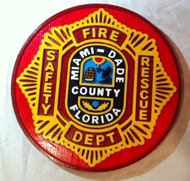 FIRE DEPARTMENT MIAMI Dade 3D routed award wood patch plaque sign ...