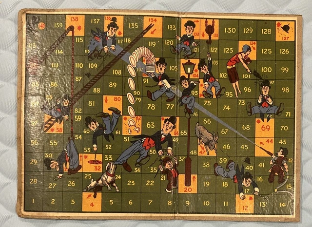 VINTAGE 1938 CHASING Charlie Chaplin Snakes And Ladders Board- Board ...