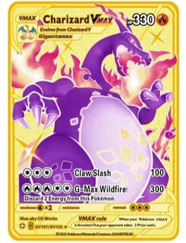POKEMON CHARIZARD VMAX Gold Solid Rare Metal Collectable Card HP 330 ...