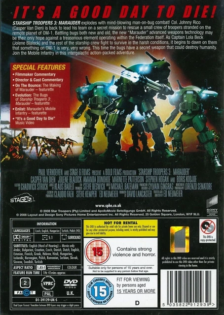 STARSHIP TROOPERS 3: Marauder (2008) DVD, Casper Van Dien, Jolene ...