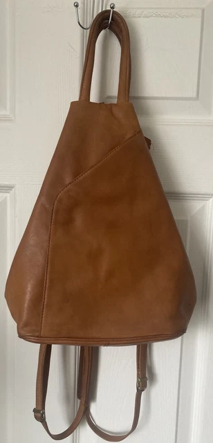 JOBIS BACKPACK TAN Brown Leather Zip Lightweight Quirky Style £25.00 ...
