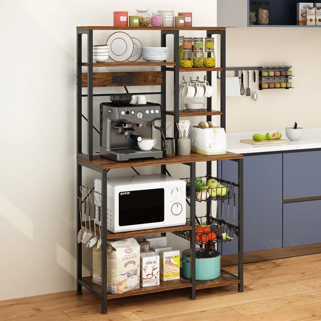 BAKERS RACK WITH Power Outlets 6-Tier Microwave Kitchen Storage Shelf w ...