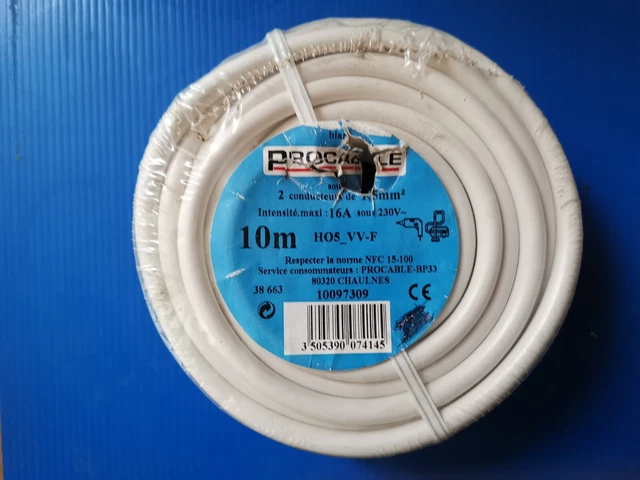 CÂBLE FILS ÉLECTRIQUE 2x1,5mm 10m souple procâble neuf bâtiment EUR 8 ...