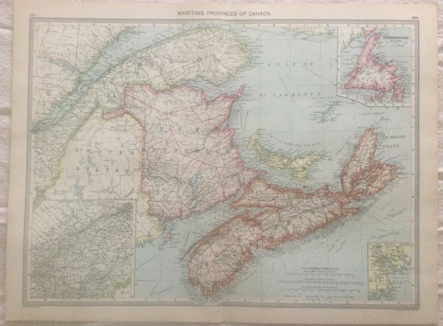 ANTIQUE PRINT MAP 'MARITIME PROVINCES OF CANADA' c.1906 Halifax Nova ...