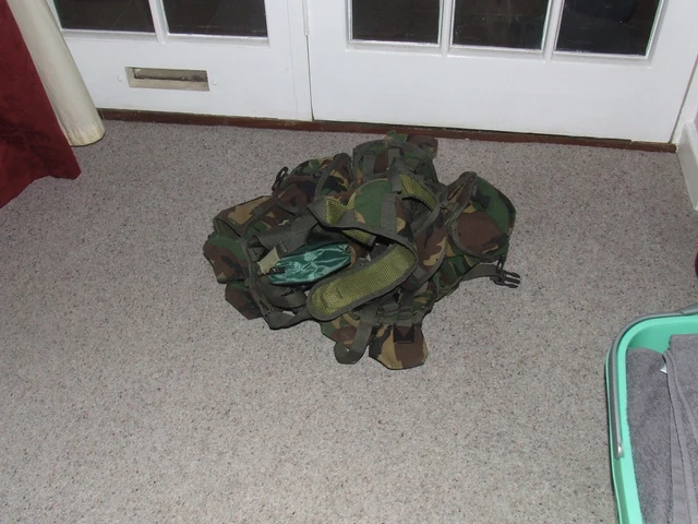 BRITISH ARMY WOODLAND DPM Webbing Set Pouches Belt Yoke Rig System ...