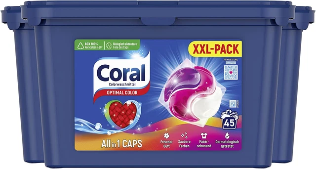 CORAL WASCHMITTEL ALLIN1 Caps Optimal Color XXL Pack 45 Stück (3er Pack ...