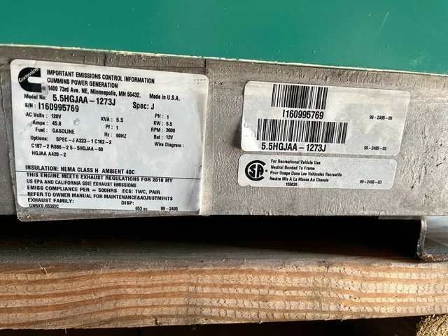 CUMMINS ONAN RV QG 5500 generator RV MODEL: 5.5HGJAA 2017 Model £3,755.83 - PicClick UK